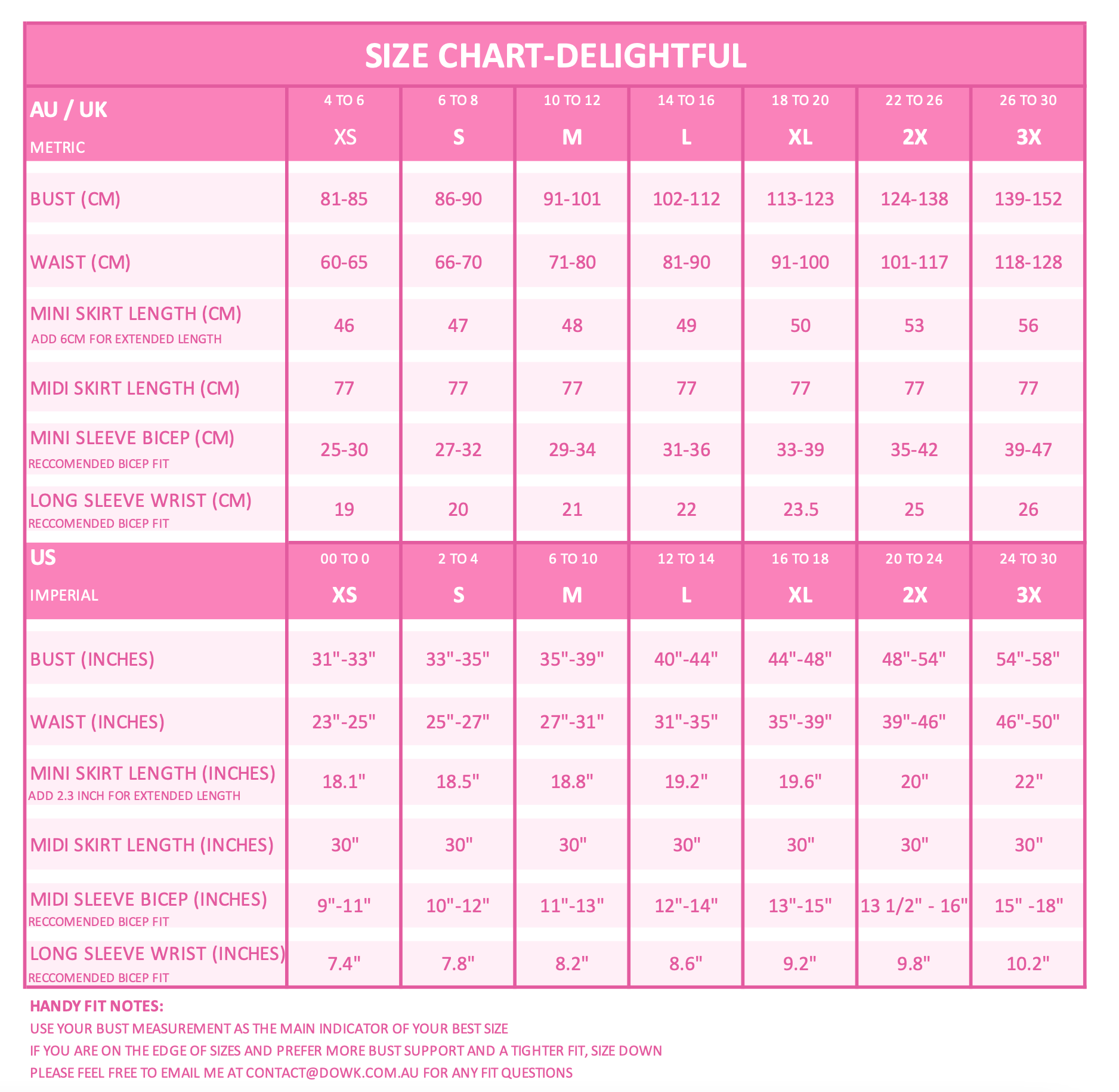 Size Guide Delightful – DOWK